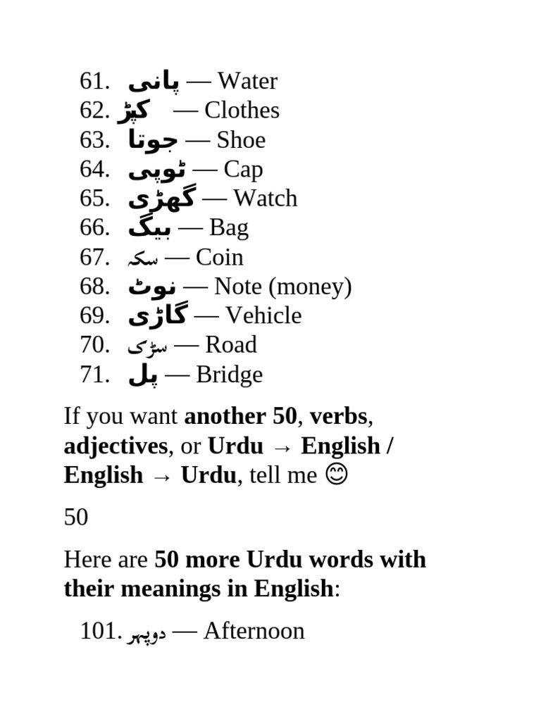 Urdu Word Meanings | PDF