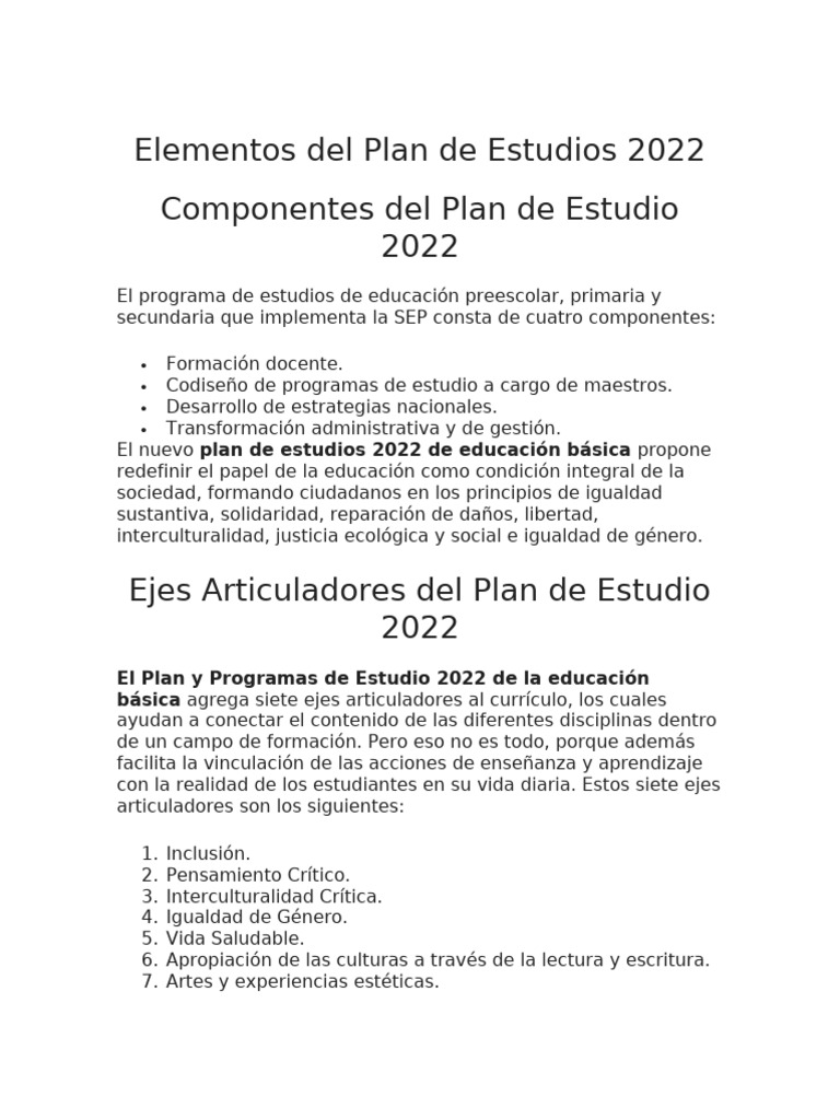 Elementos Del Plan de Estudios 2022 CAROLINA OSORIO | PDF | Evaluación ...