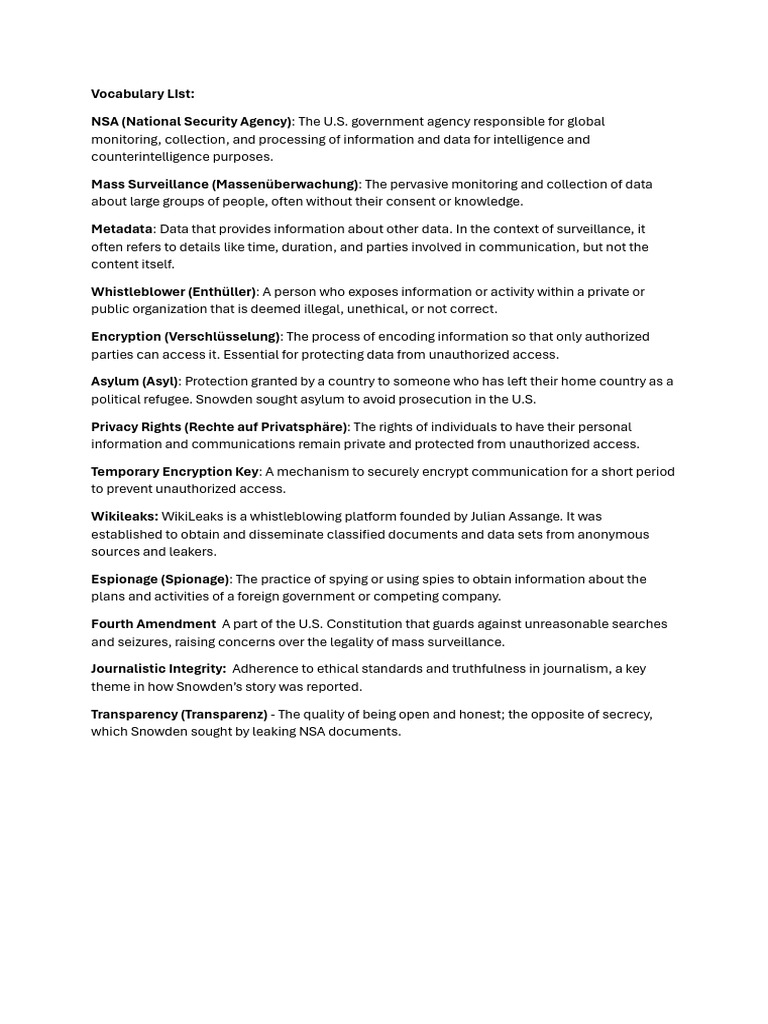 Vocabulary List Citizenfour | PDF