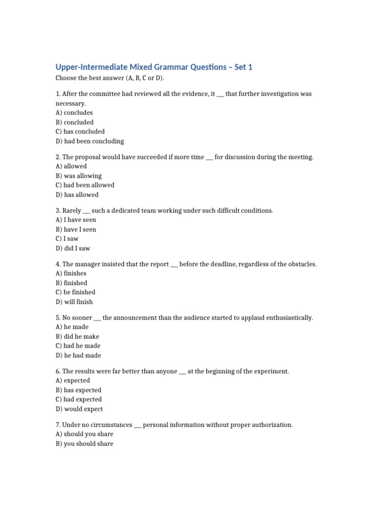 Upper-Intermediate Mixed Grammar Questions Set1 2f98b8 | PDF