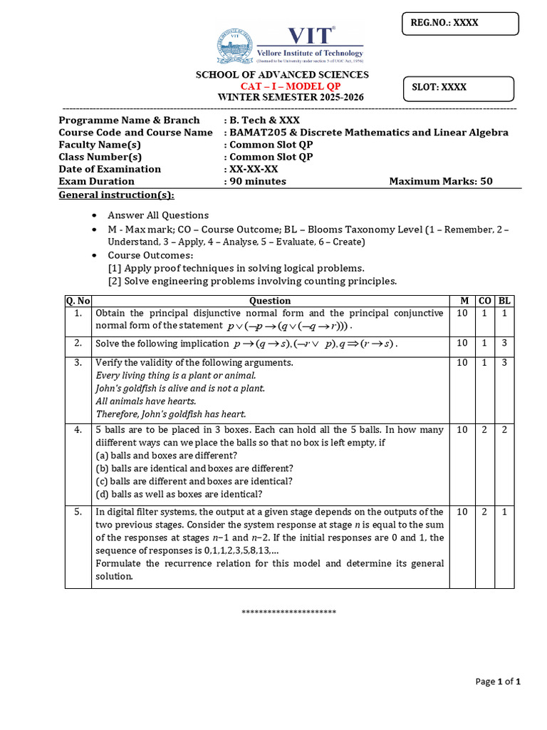 WINSEM2025-26 VL BAMAT205 00100 TH 2026-01-22 Model-Question-CAT-I | PDF