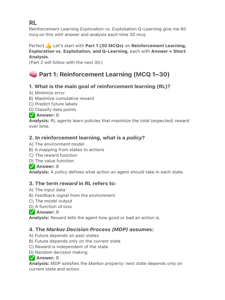 What Is The Main Goal of Reinforcement Learning (RL) | PDF | Applied ...