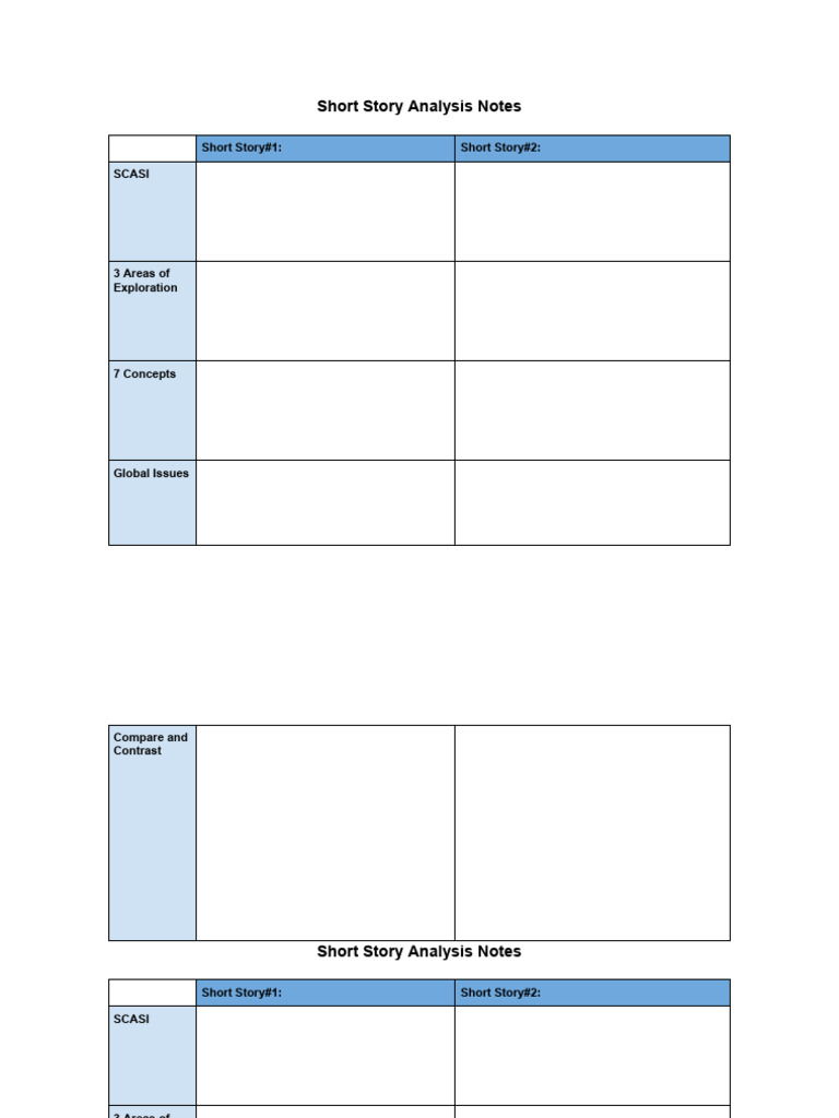 Stories Analysis Notes Template | PDF