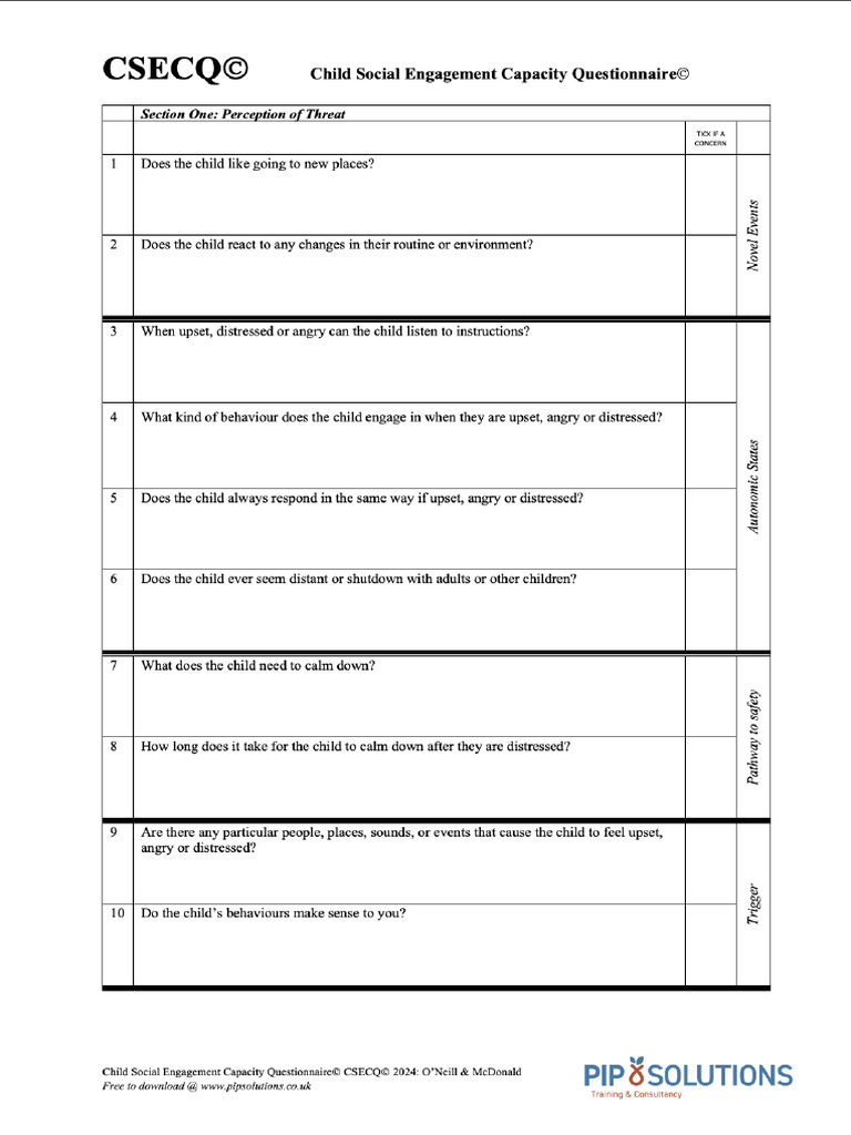 Child Social Engagement Capacity Questionnaire© | PDF