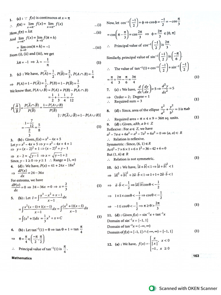 Class 12 Math Full Syllabus Test 07 Solution | PDF