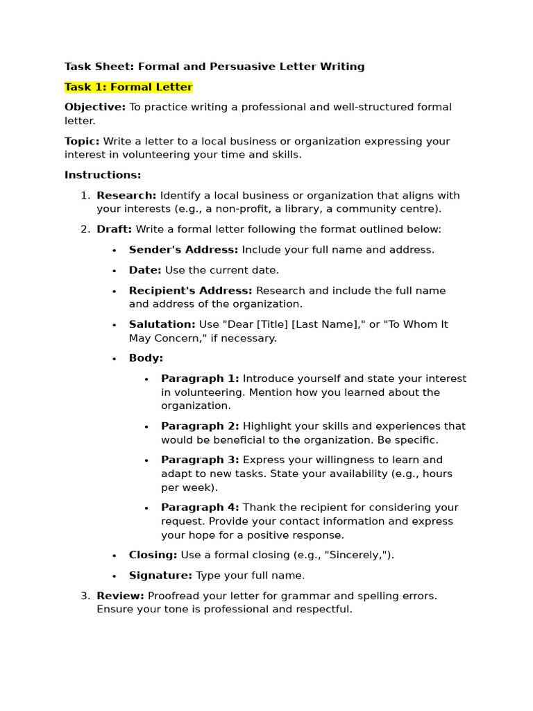 T_e030e9d4 Bf35 4586 90e1 40da8dbc5526Task Sheet Letter Writing | PDF ...