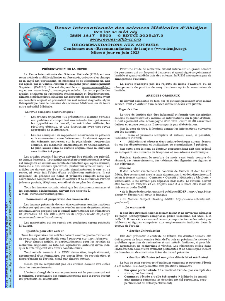 Recommandations Aux Auteurs Rism 2025 27,4 | PDF