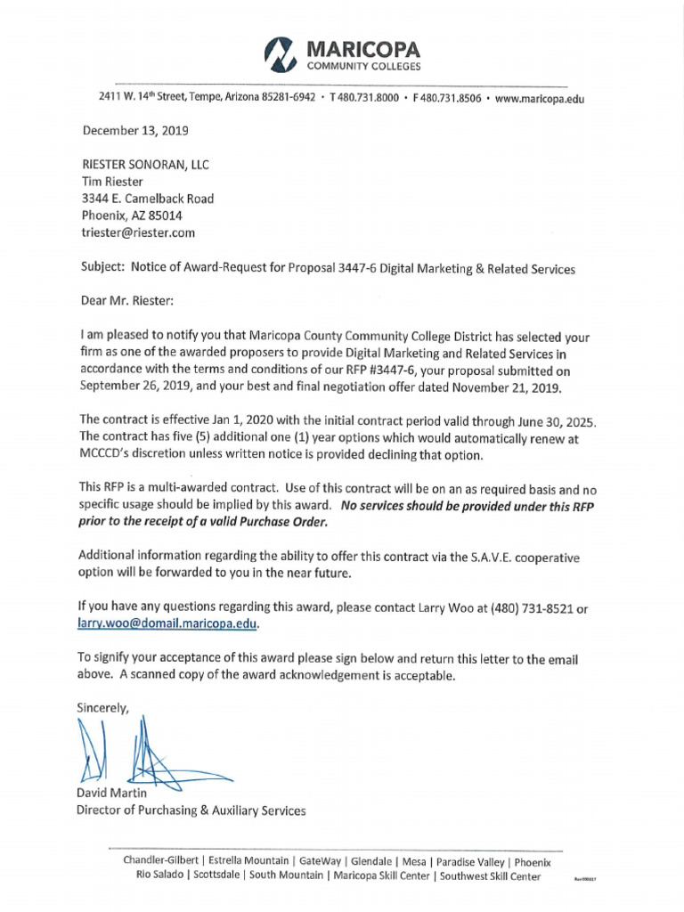 RIESTER - Award Letter Fully Executed | PDF