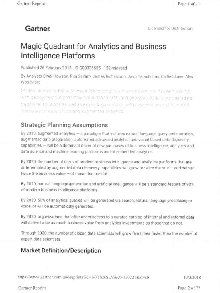 Gartner Bi Comparison 2018 | PDF