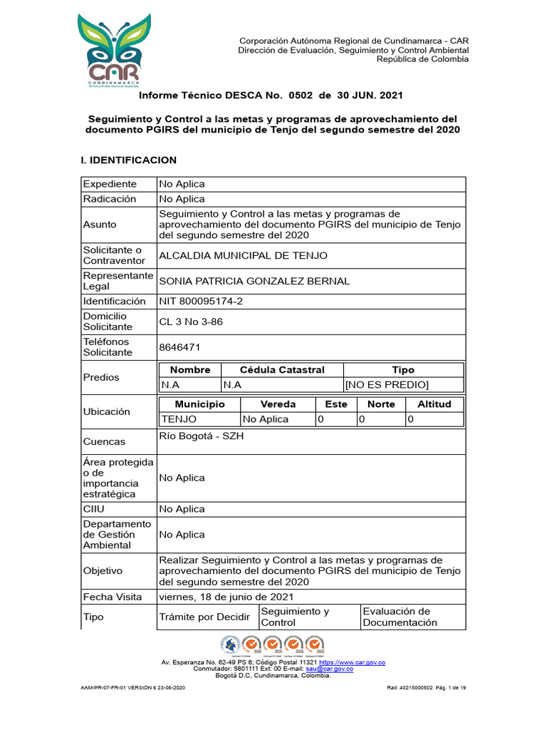 Informe Técnico Desca No 0502 de 30 Jun 2021 Tenjo | PDF | Bogotá ...
