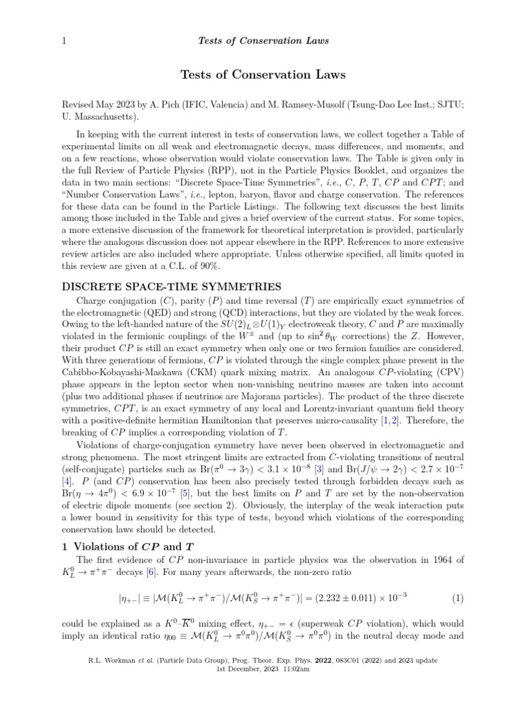 Rpp2023 Rev Conservation Laws | PDF | Quark | Elementary Particle