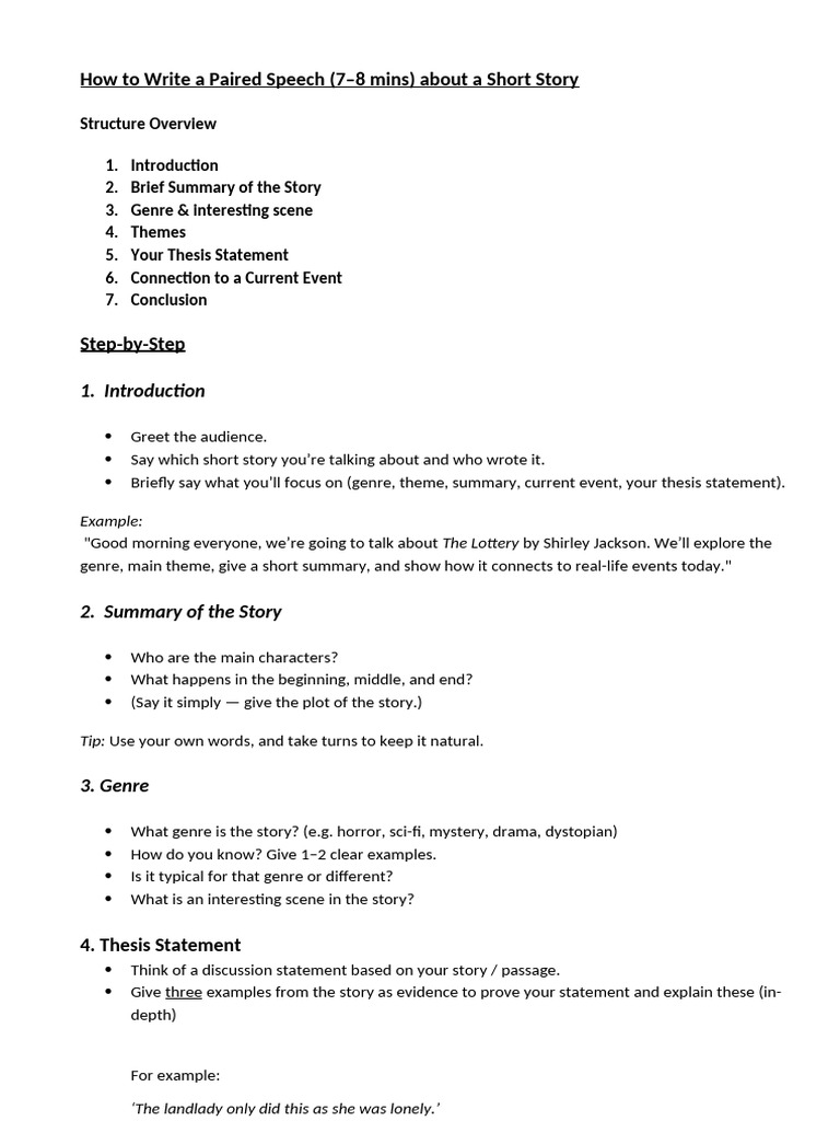 How to Write a Paired Speech 7 8 Mins About a Short Story 1 | PDF