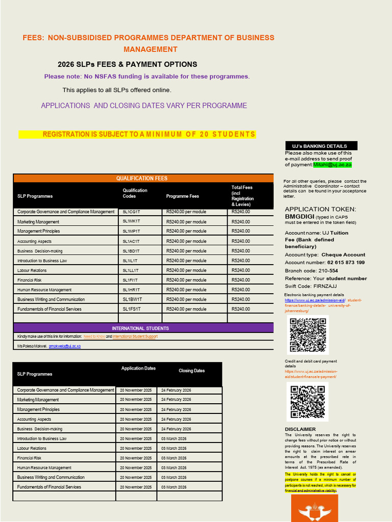 Slps 2026 BM Fees Structure | PDF | Business | Financial Services