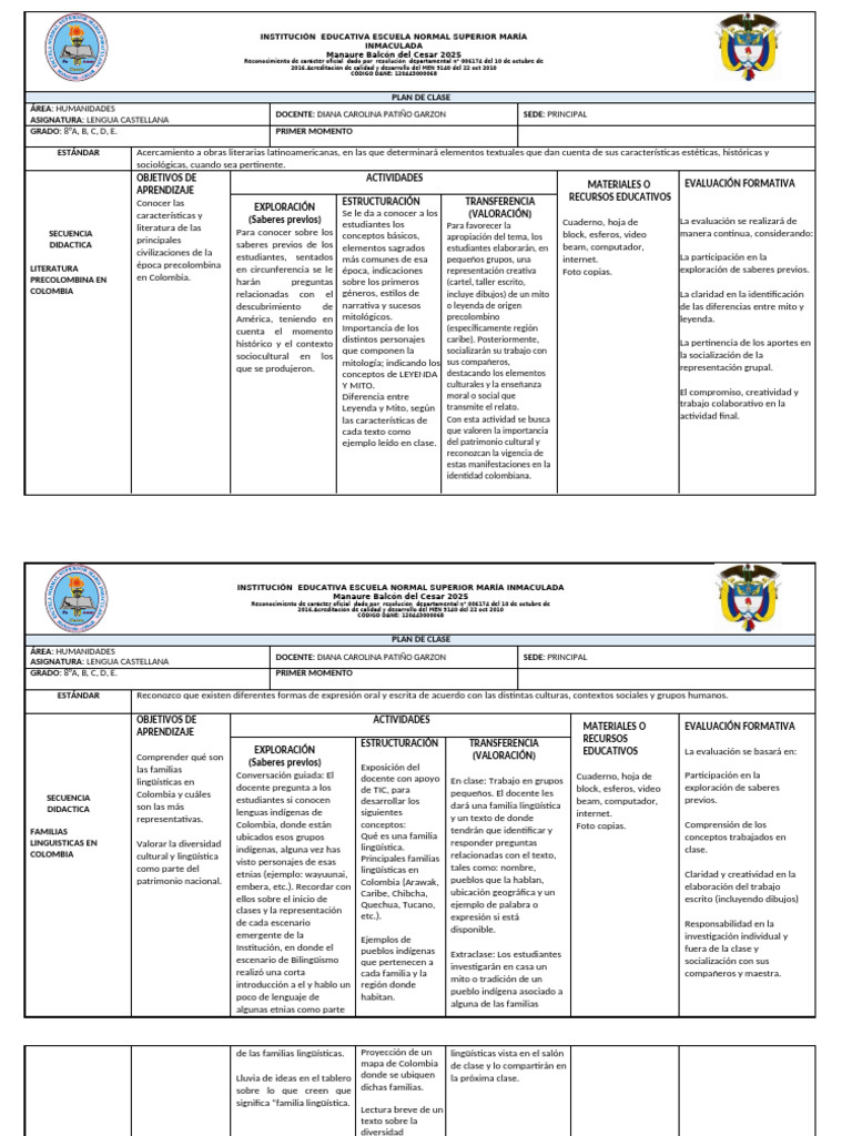 Planes de Clases | PDF | Oración (Lingüística) | Maestros