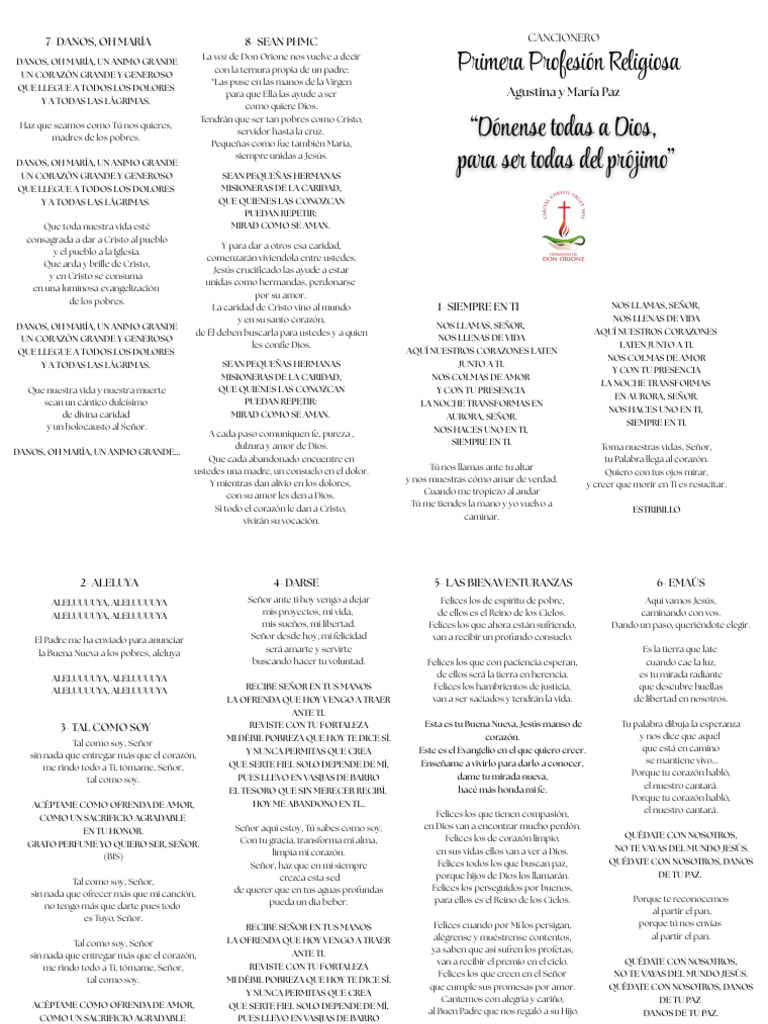 Cancionero 1ra Profesión Agus y Pazz | PDF | María, madre de Jesús | Amor