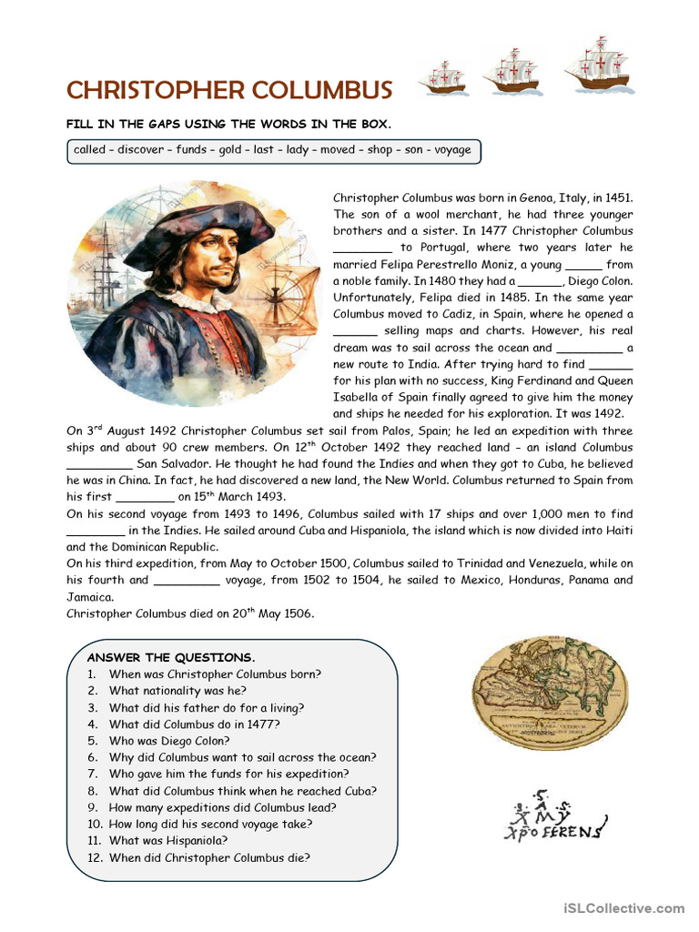 Reading Comprehension - Christopher Columbus | PDF | Christopher ...