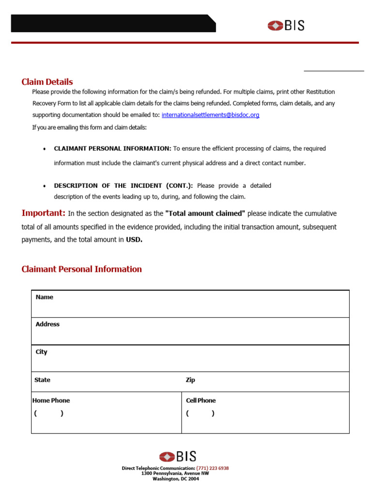 BIS Restitution Request Form | PDF
