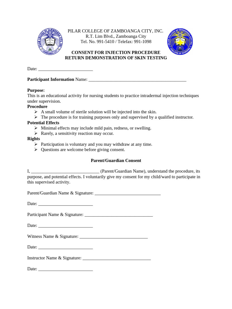 Consent For Injection Procedure | PDF
