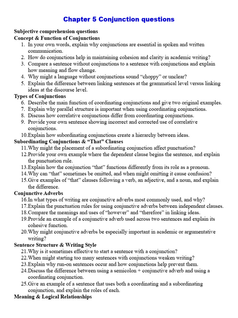 Chapter 5 Conjunction Questions | PDF | Semantic Units | Semantics