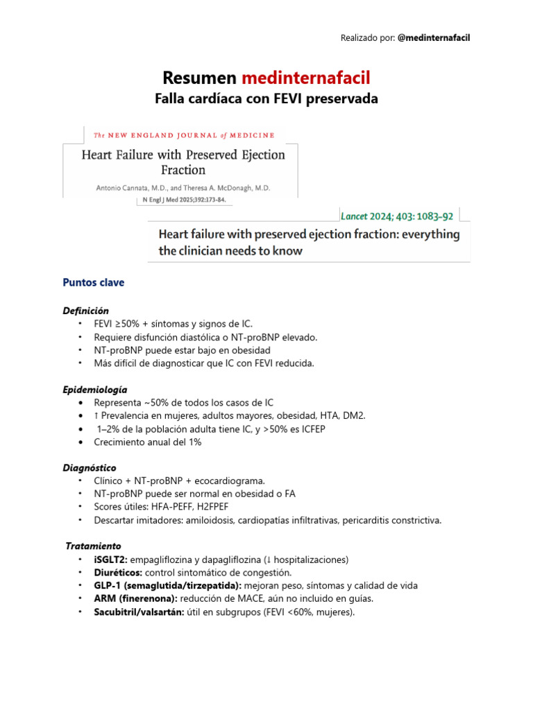 Resumen Falla Cardíaca Con FEVI Preservada 2025 | PDF | Insuficiencia ...