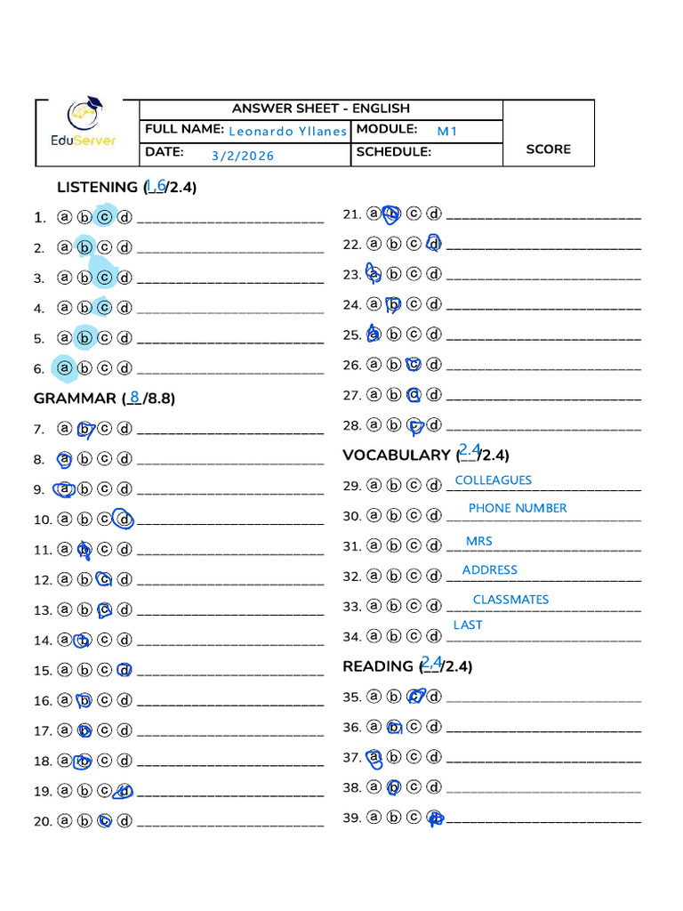 Examen de Ingles de Leonardo m1 Con Puntaje | PDF