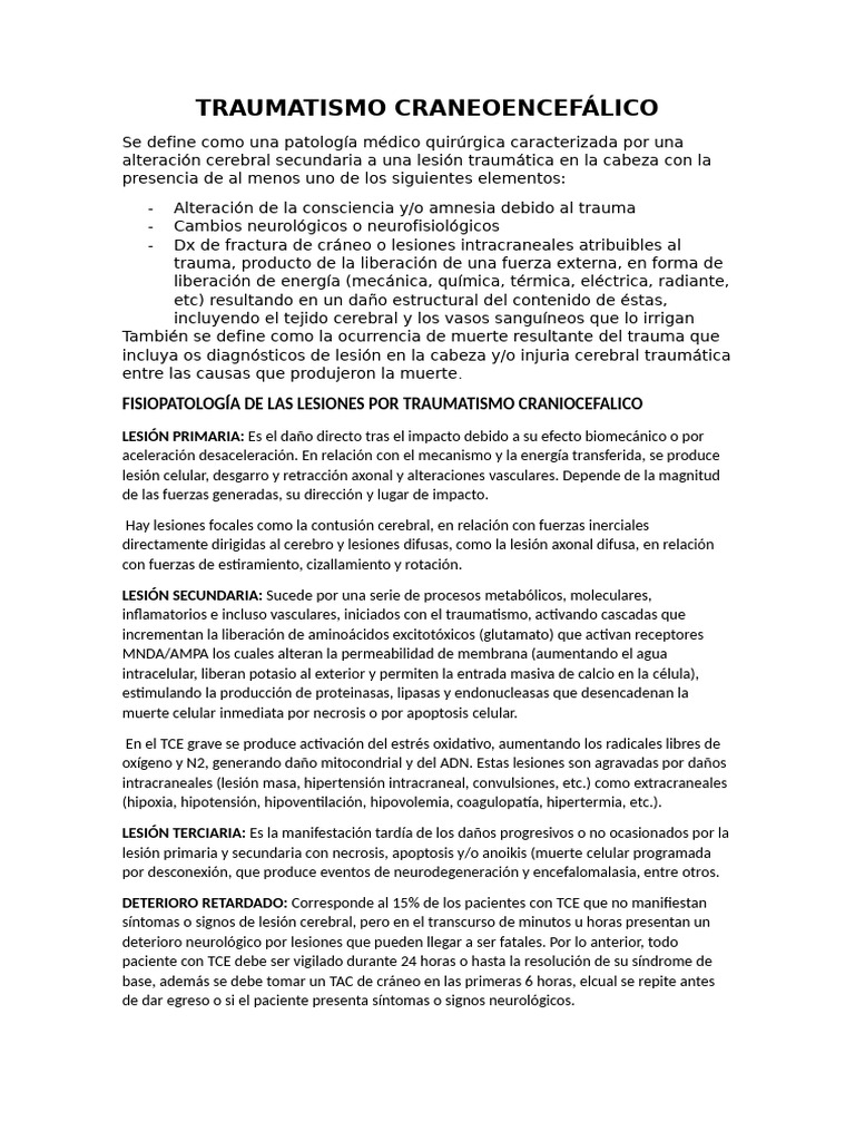 Traumatismo Craneoencefálico | PDF | Lesión cerebral traumática ...