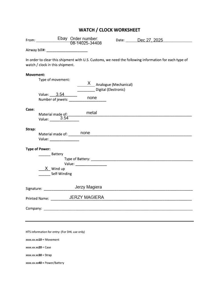 Watch-Clock Detail Sheet DHL | PDF