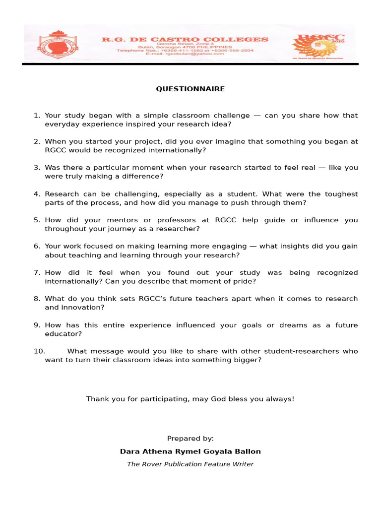 Feature Article Questionnaire (Nov, 2025) | PDF