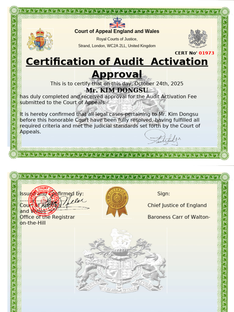 Certification of Audit Activation Approval - LEKAN | PDF