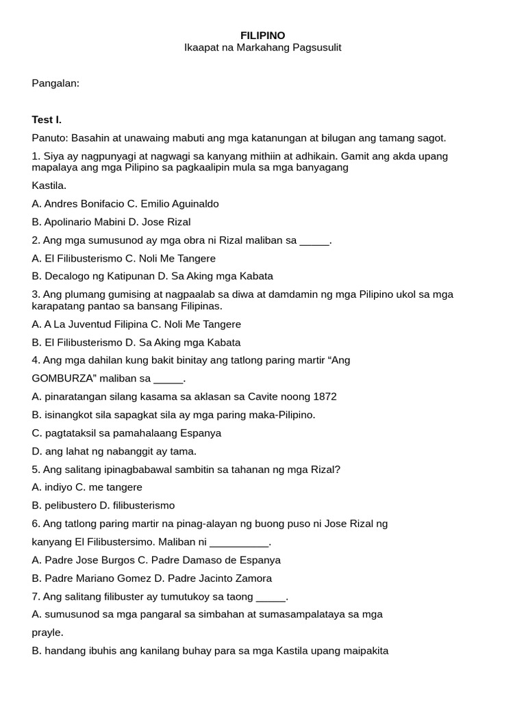 4rth Quarter Exam Arpan | PDF