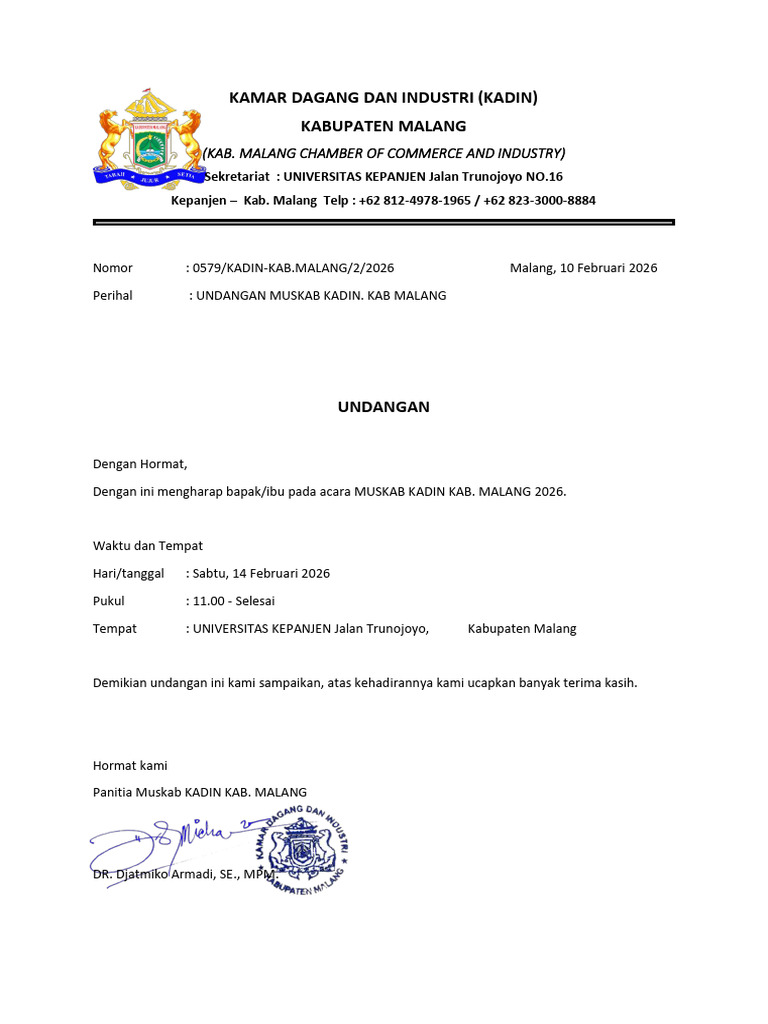Kamar Dagang Dan Industri Undangan Muskab-1 | PDF