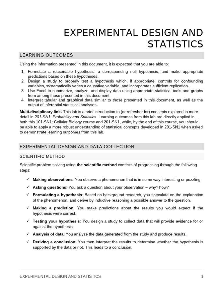 Study Design and Statistics Lab Manual | PDF | Statistics | Experiment