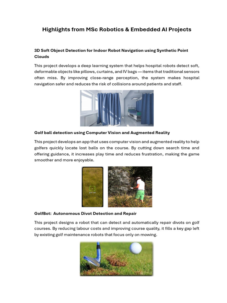 Highlights of MSC Student Projects - 2025 | PDF | Computer Vision | Robot