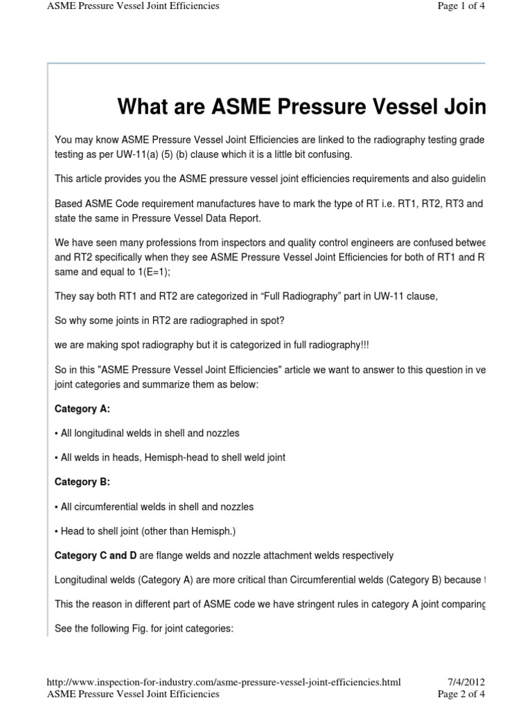 Asme Pressure Vessel Joint Efficiency | PDF | Welding | Construction