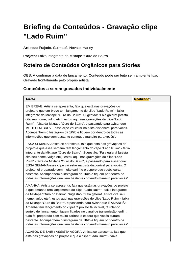 Briefing Conteudos - Lado Ruim - Editavel | PDF