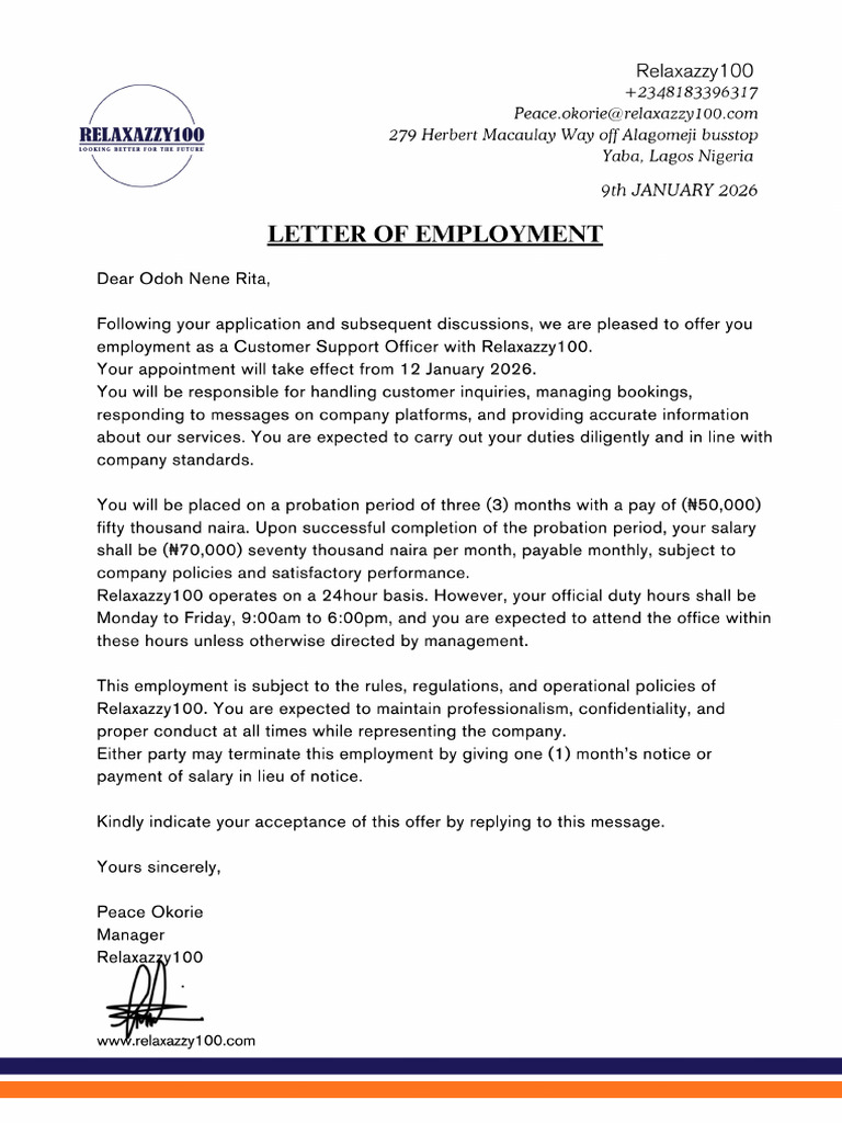 Employment Letter to Miss Nene_20260109_015758_0000 | PDF