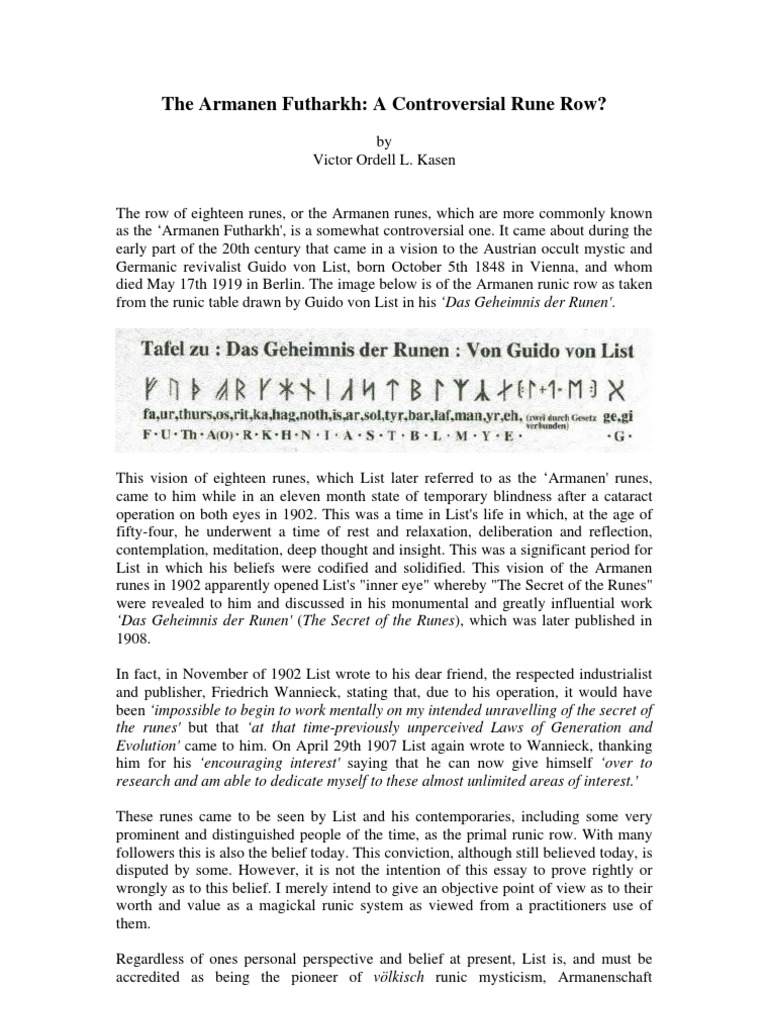The Armanen Futharkh - A Controversial Rune Row PDF | PDF | Runes ...