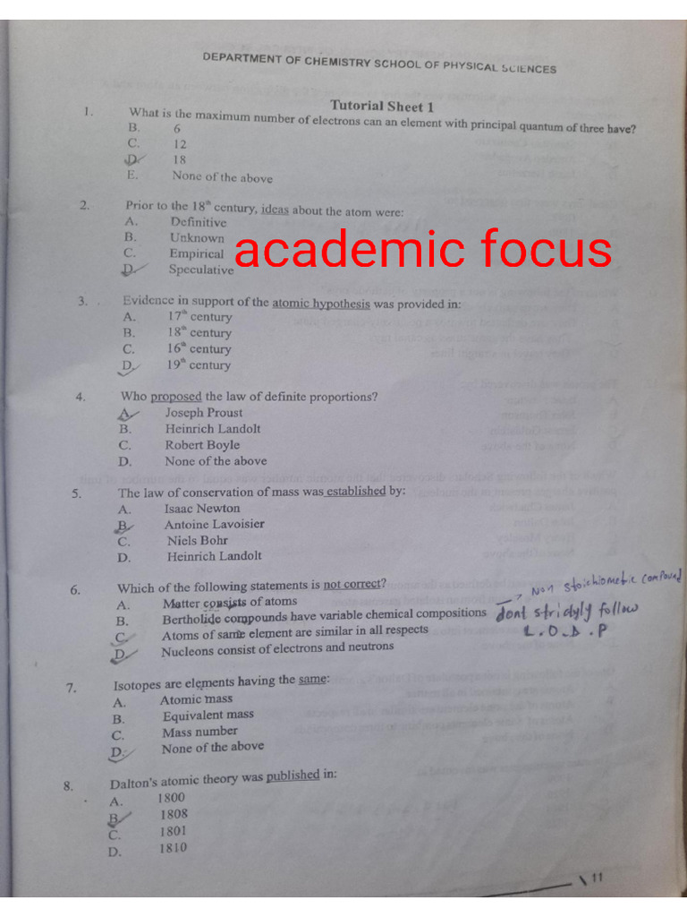CHE 101 Futa Academic Focus | PDF