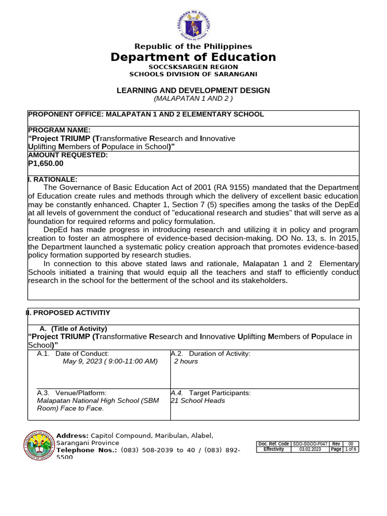 Orientation Workshop On Learning and Development Design Proposal For ...