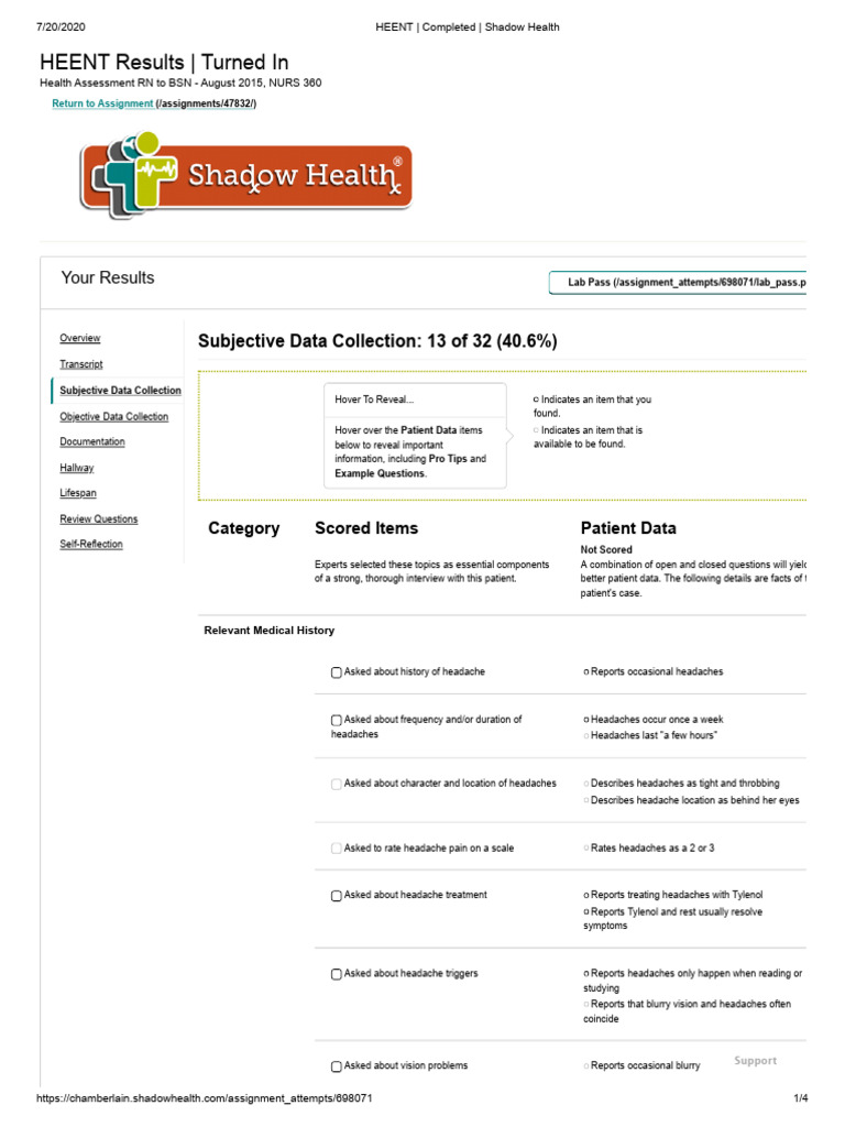 HEENT - Tina Jones - Completed - Shadow - Health | PDF | Headache ...