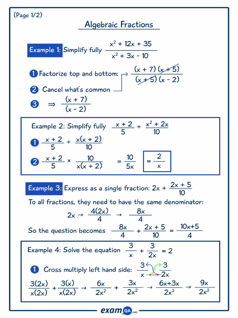 ExamQA GCSE Maths Algebraic Fractions Notes | PDF