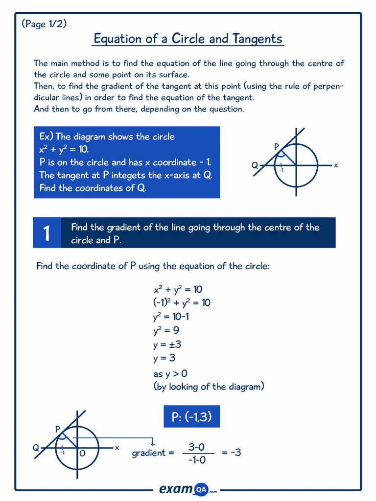 ExamQA GCSE Maths Equation of Circles and Tangents Notes | PDF
