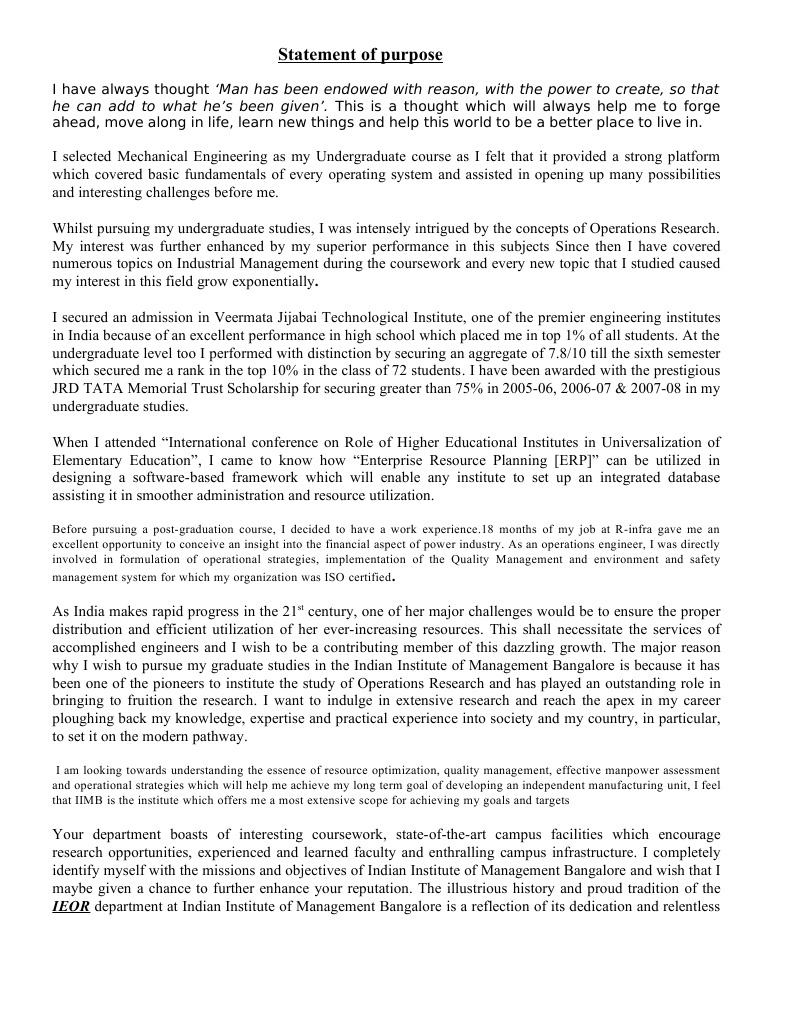 Iimb Sop | PDF | Quality Management | Undergraduate Education