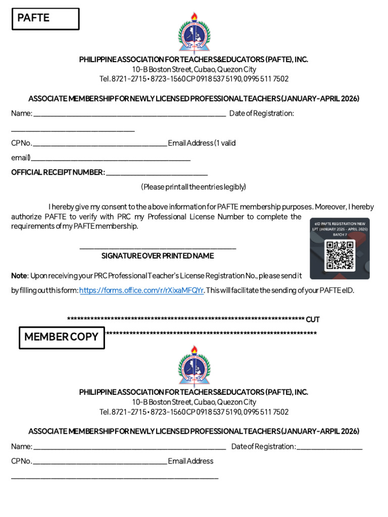 Batch 7 Pafte Registration and Authorization Form | PDF