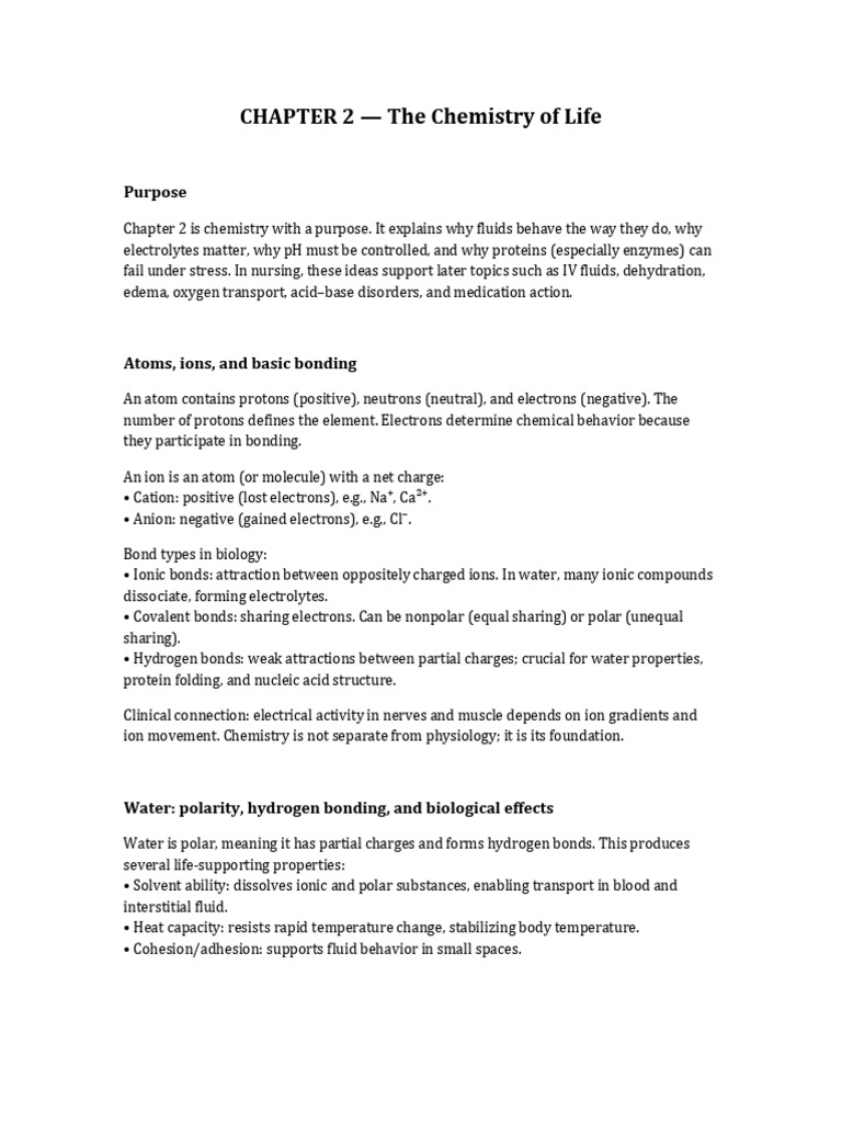 Chapter 2-The Chemistry of Life-Extended Notes | PDF | Ion | Electrolyte