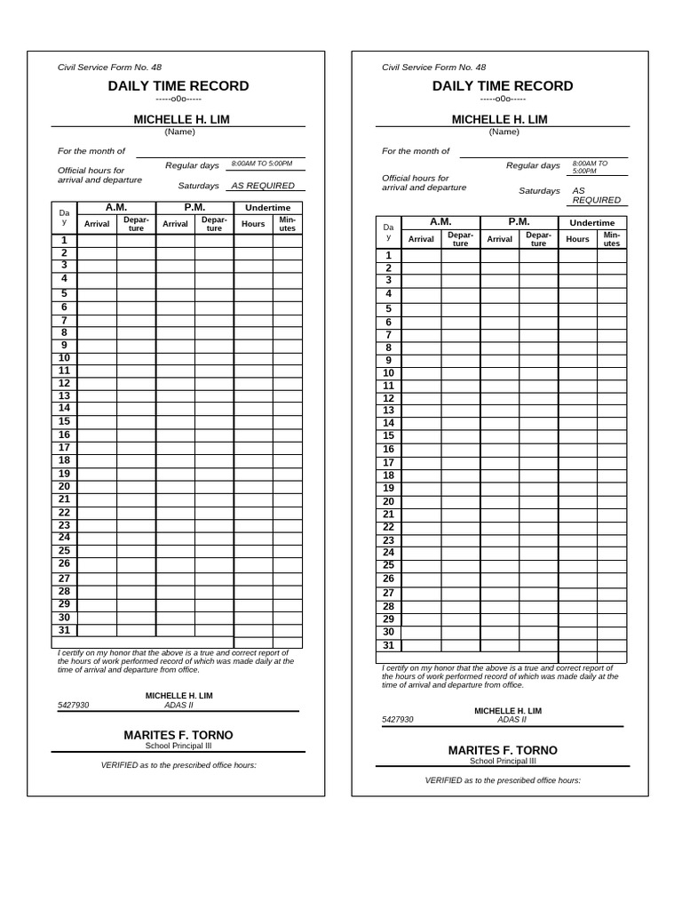 DTR Blank Form 48 | PDF