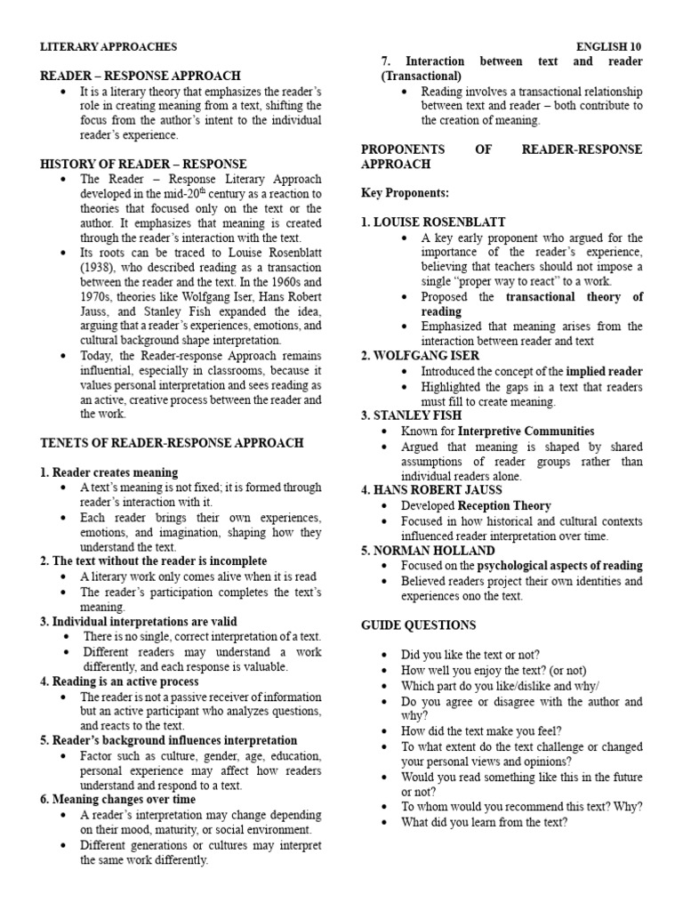 Reader Response Approach | PDF | Human Communication | Cognition