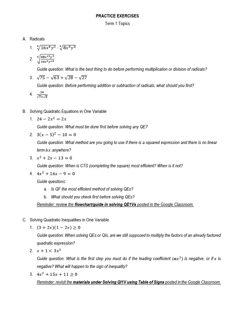 Term 1 Exam Practice Exercises | PDF | Subtraction | Applied Mathematics