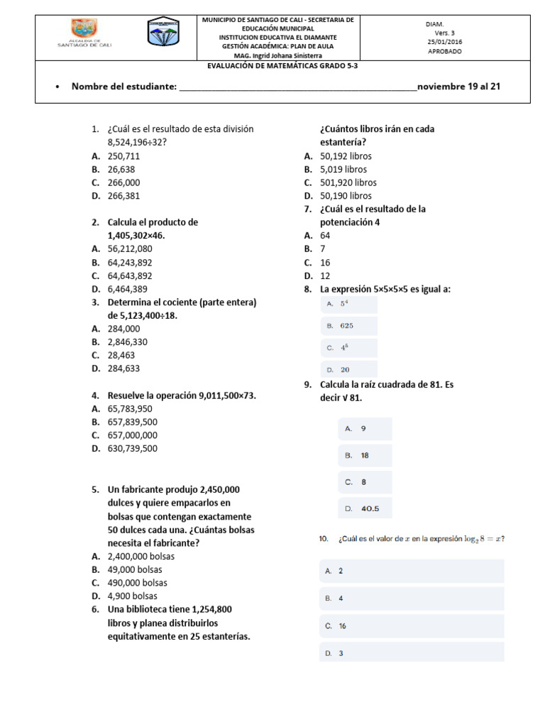 Evaluacion Periodo LLL Matematicas | PDF | Matemáticas