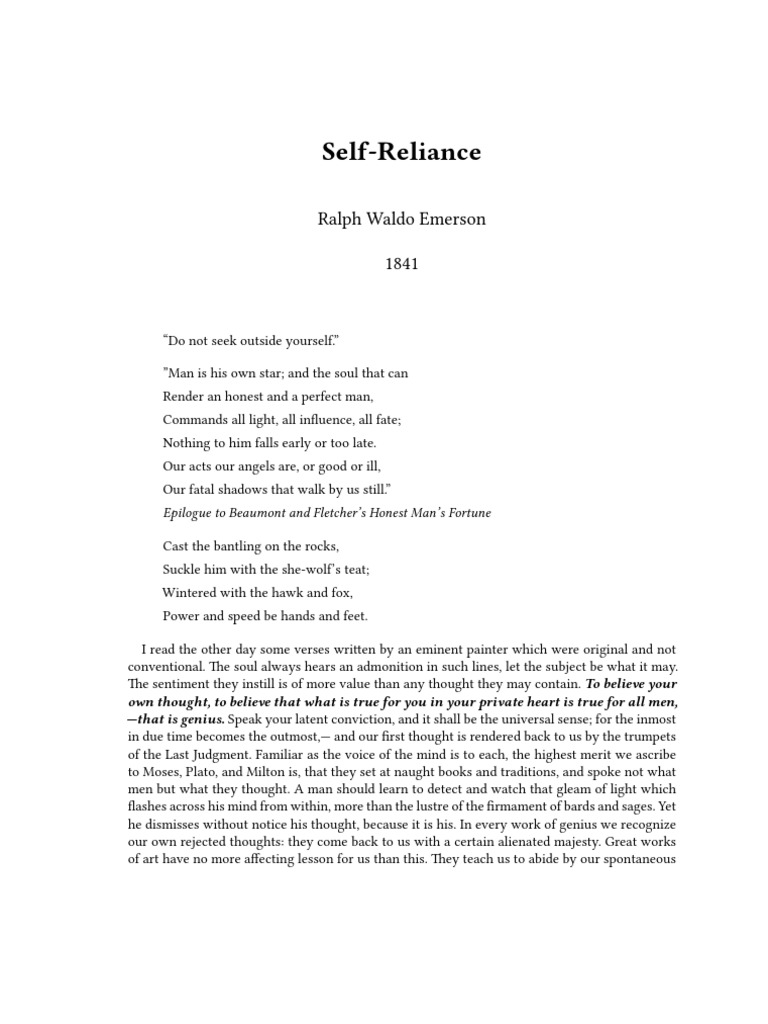 Ralph Waldo Emerson Self Reliance | PDF | Soul